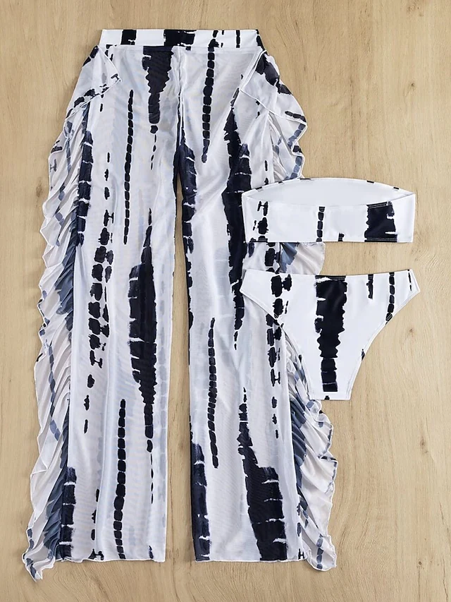 Women's Swimwear Bikini Three Piece Swimsuit Open Back Mesh